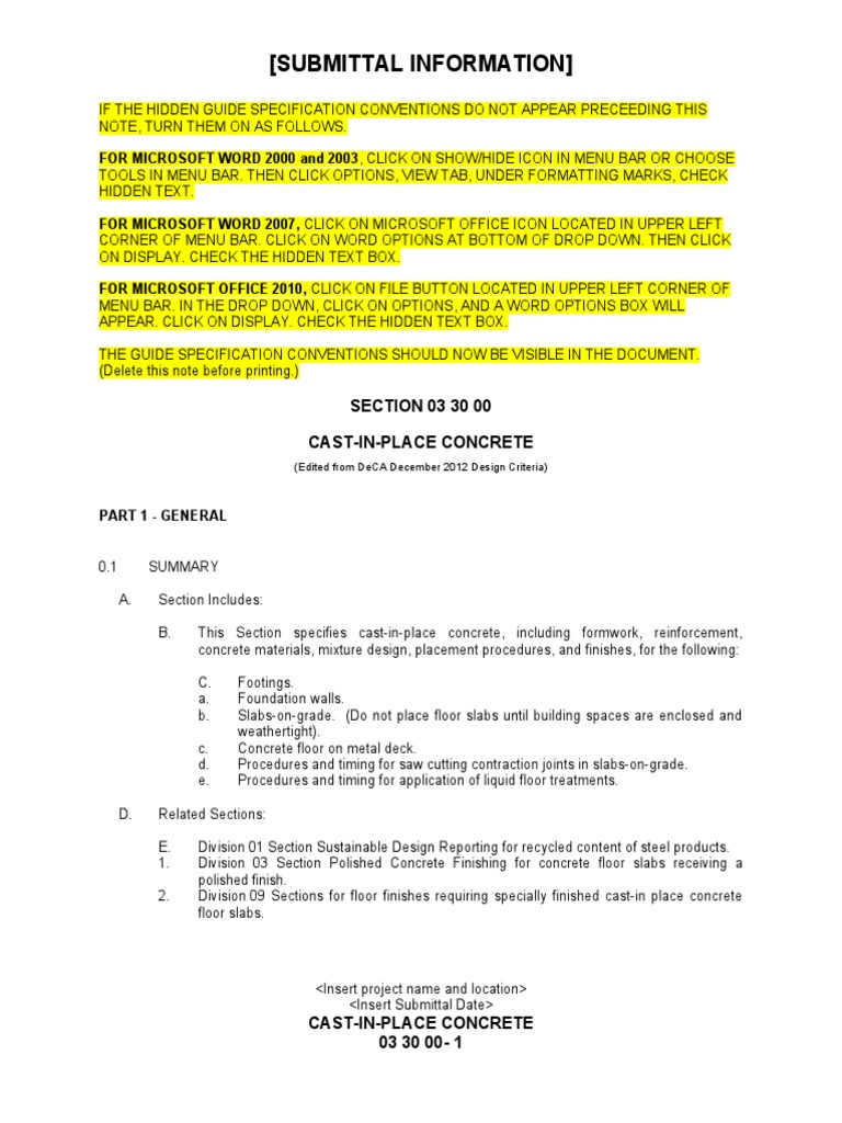 Cast-In-Place Concrete GS-December 2012 | PDF | Concrete | Cement