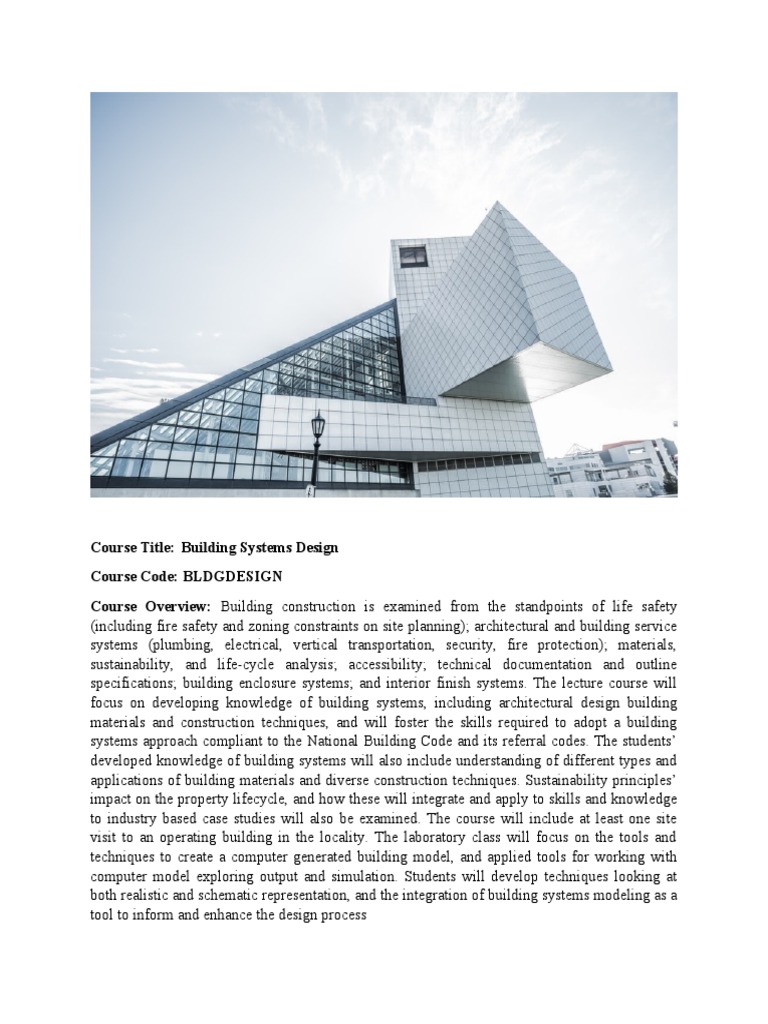 Course Title: Building Systems Design Course Code: BLDGDESIGN Course ...