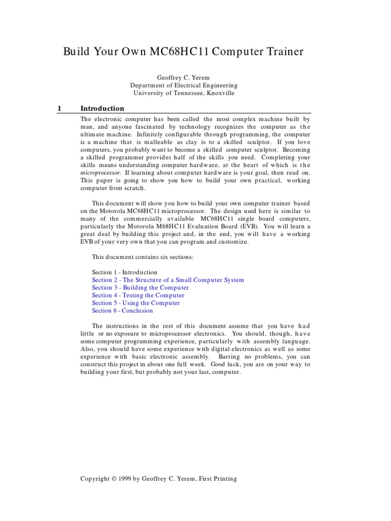 Build Your Own MC68HC11 Computer Trainer | PDF | Bit | Computer Memory