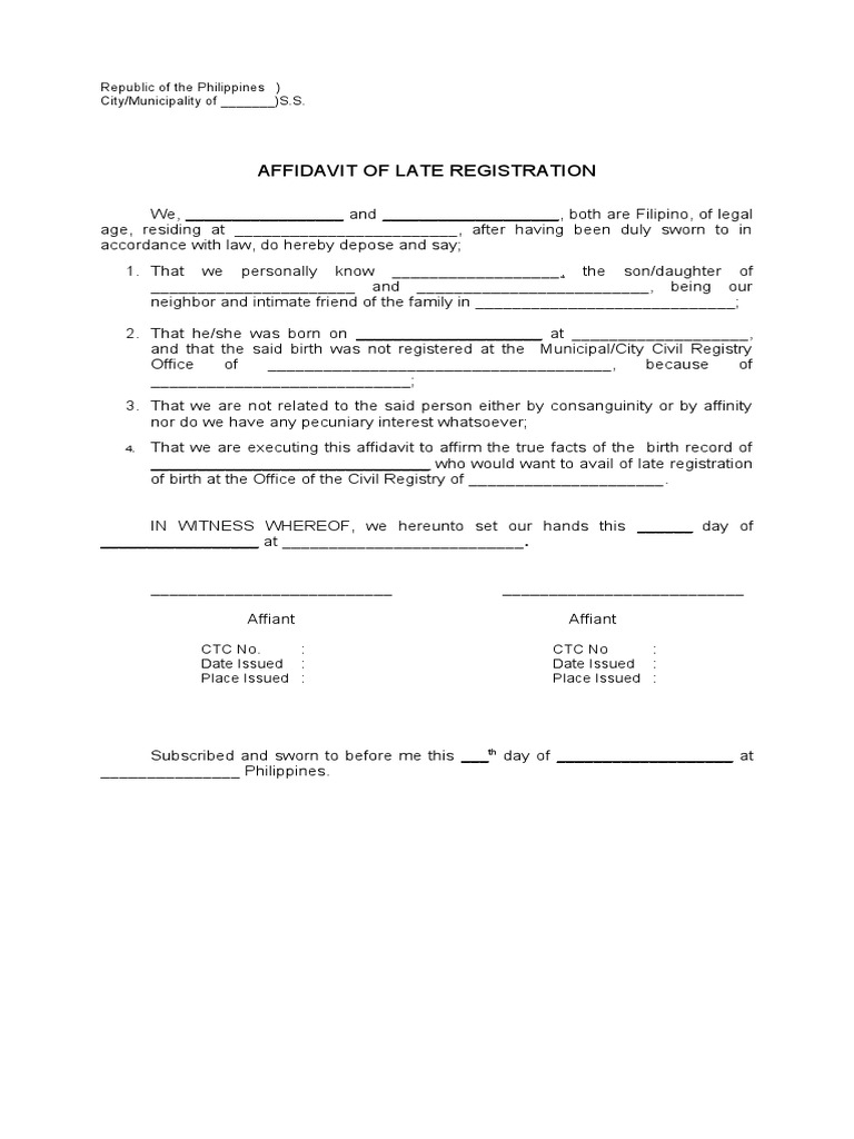 Affidavit of Late Registration | PDF | Law
