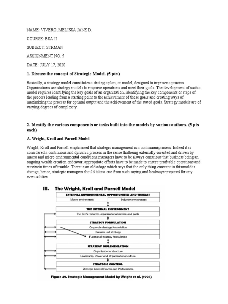 Discuss The Concept of Strategic Model. (5 PTS.) : A. Wright, Kroll and ...