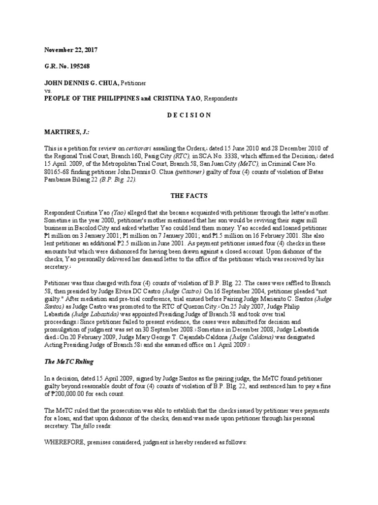 Chua vs. People: B.P. 22 Violation Case | PDF | Certiorari | Cheque