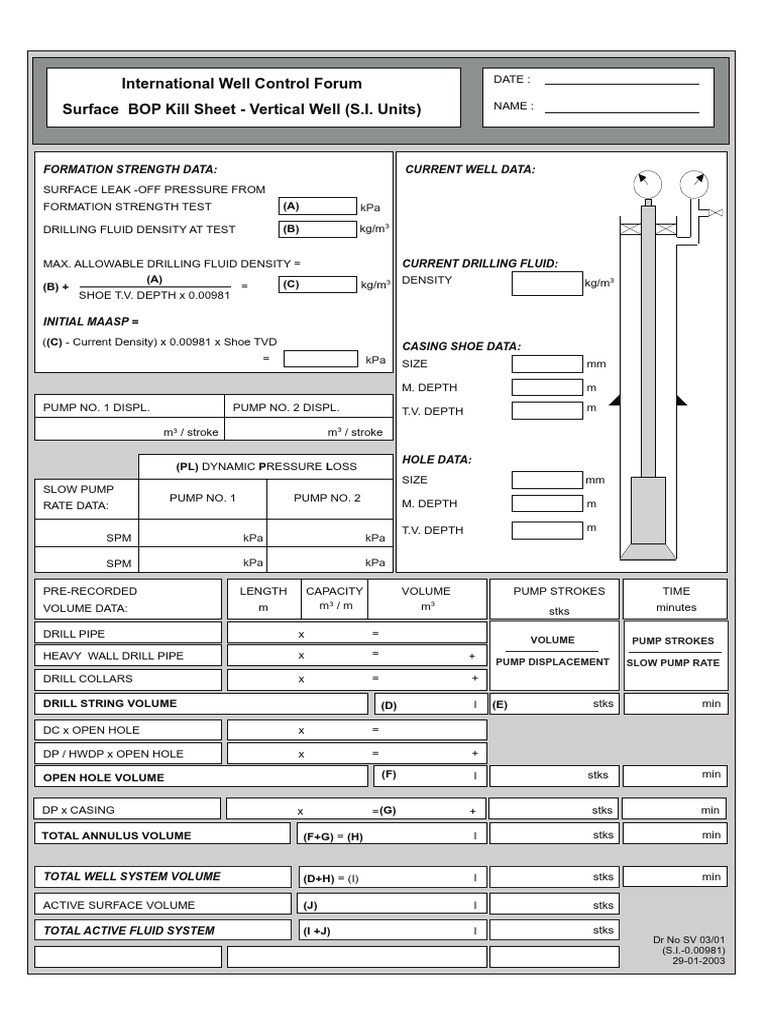 International Well Control Forum Surface BOP Kill Sheet - Vertical Well ...