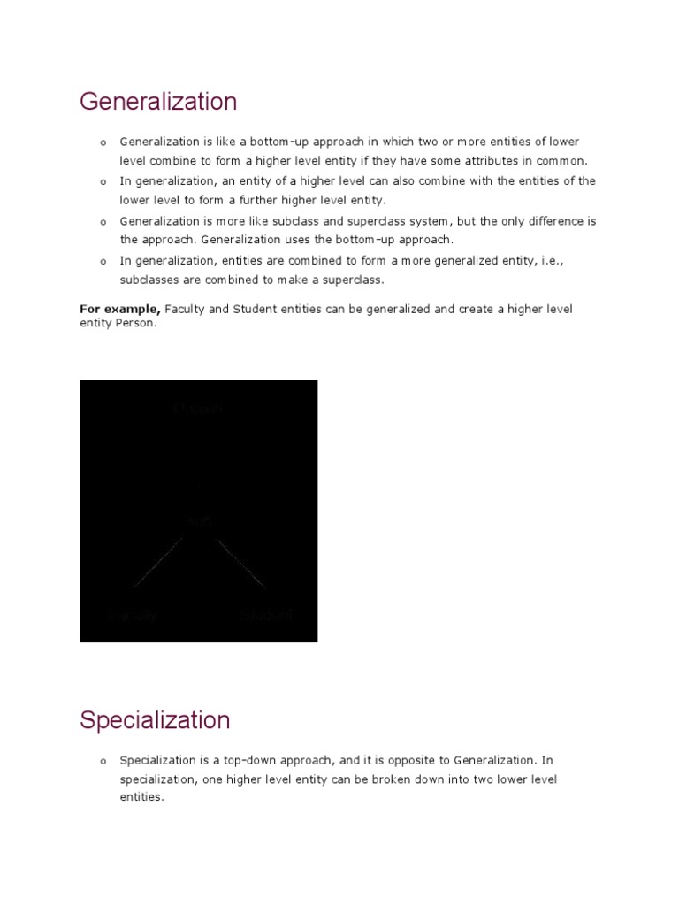 Generalization: For Example, Faculty and Student Entities Can Be ...