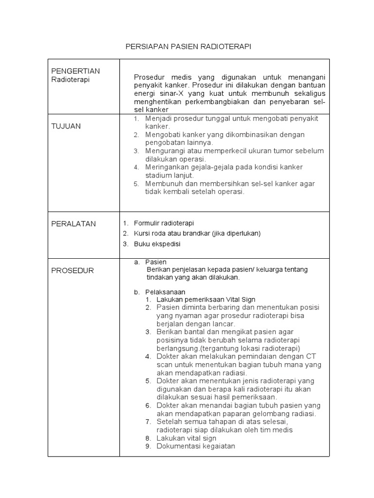 Persiapan Pasien Radioterapi | PDF