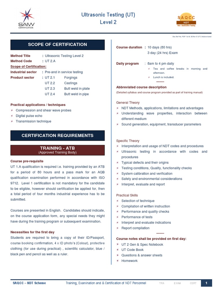 Ultrasonic Testing Level 2 Certification | PDF | Nondestructive Testing ...
