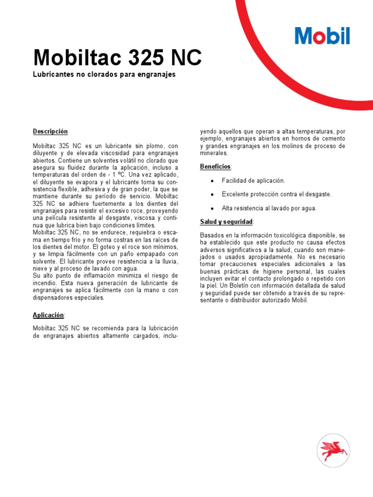 Mobiltac 325 NC PDF | PDF | Lubricante | Engranaje