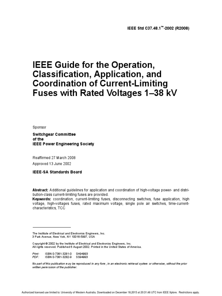 Ieee Guide For The Operation Classification Application and Coor PDF ...