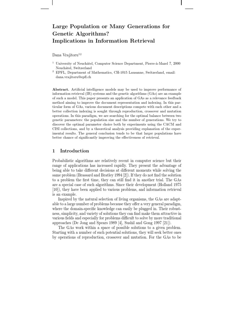 Size Population Vs Number Generations Pdf Information Retrieval
