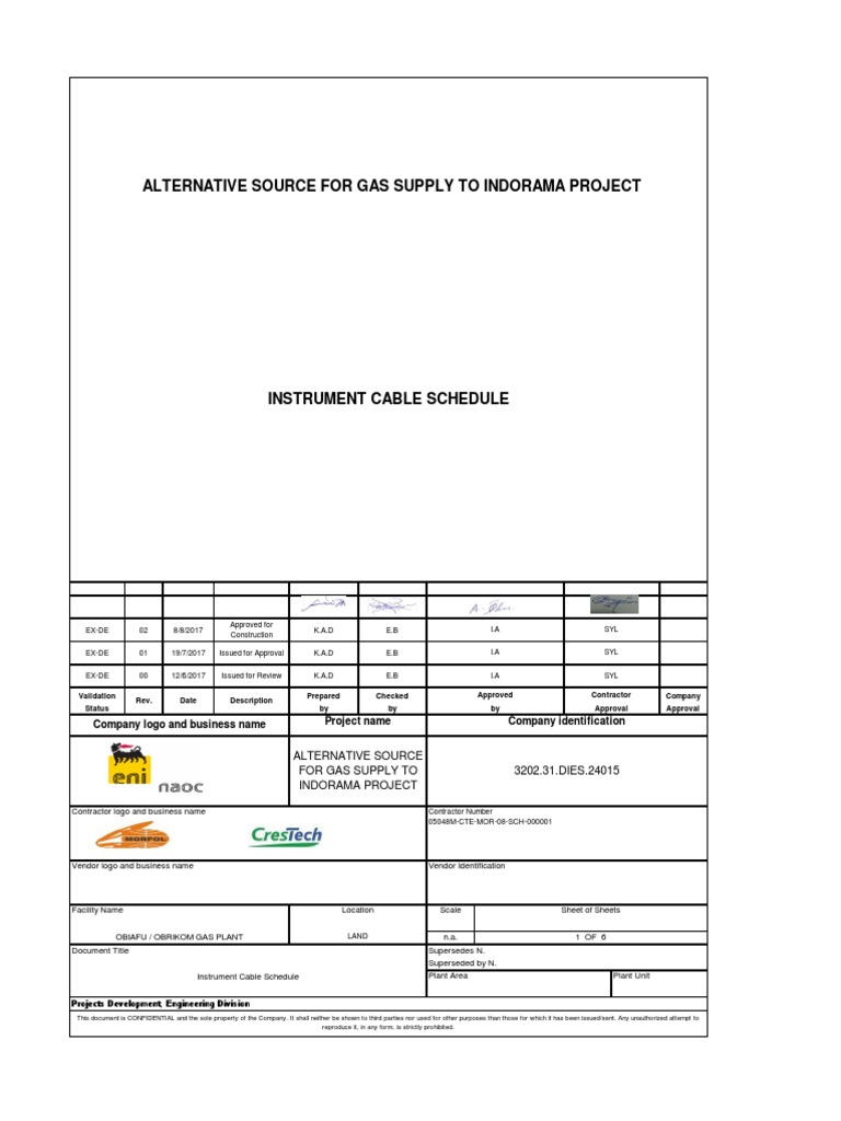 Instrument Cable Schedule for Gas Supply | PDF | Manufactured Goods ...