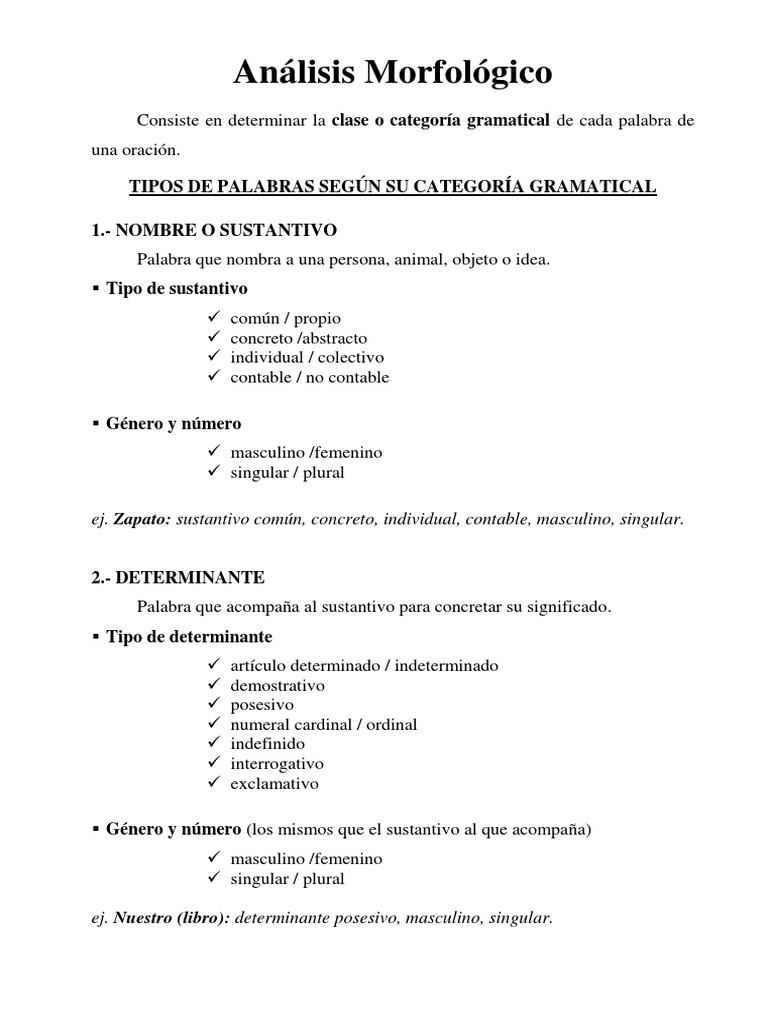 Análisis Morfológico de Oraciones | PDF | Sustantivo | Género gramatical