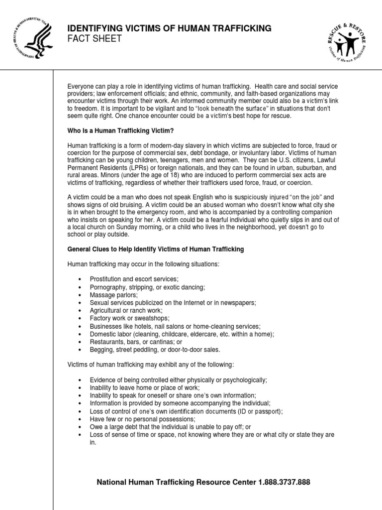 Fact Sheet Identifying Victims of Human Trafficking | PDF | Human ...