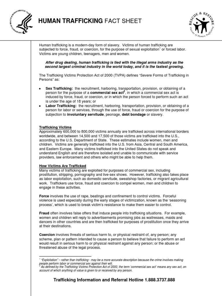 Human Trafficking Fact Sheet | PDF | Human Trafficking | Smuggling