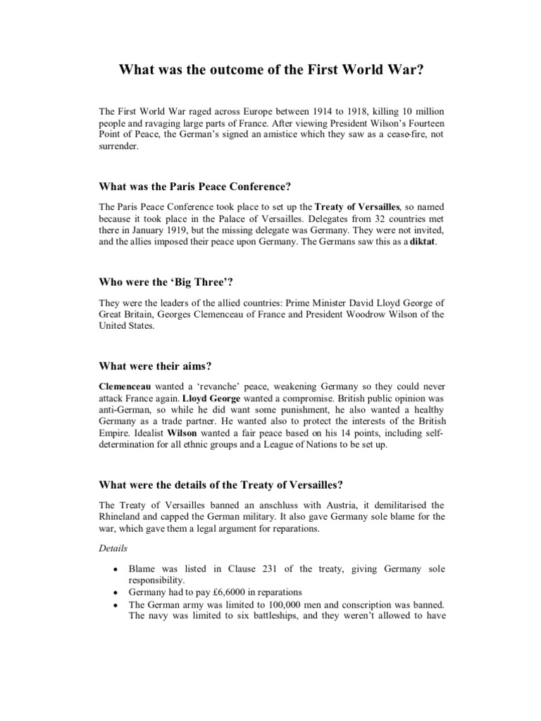 The Outcome of WW1 | PDF | Global Politics | Global Conflicts