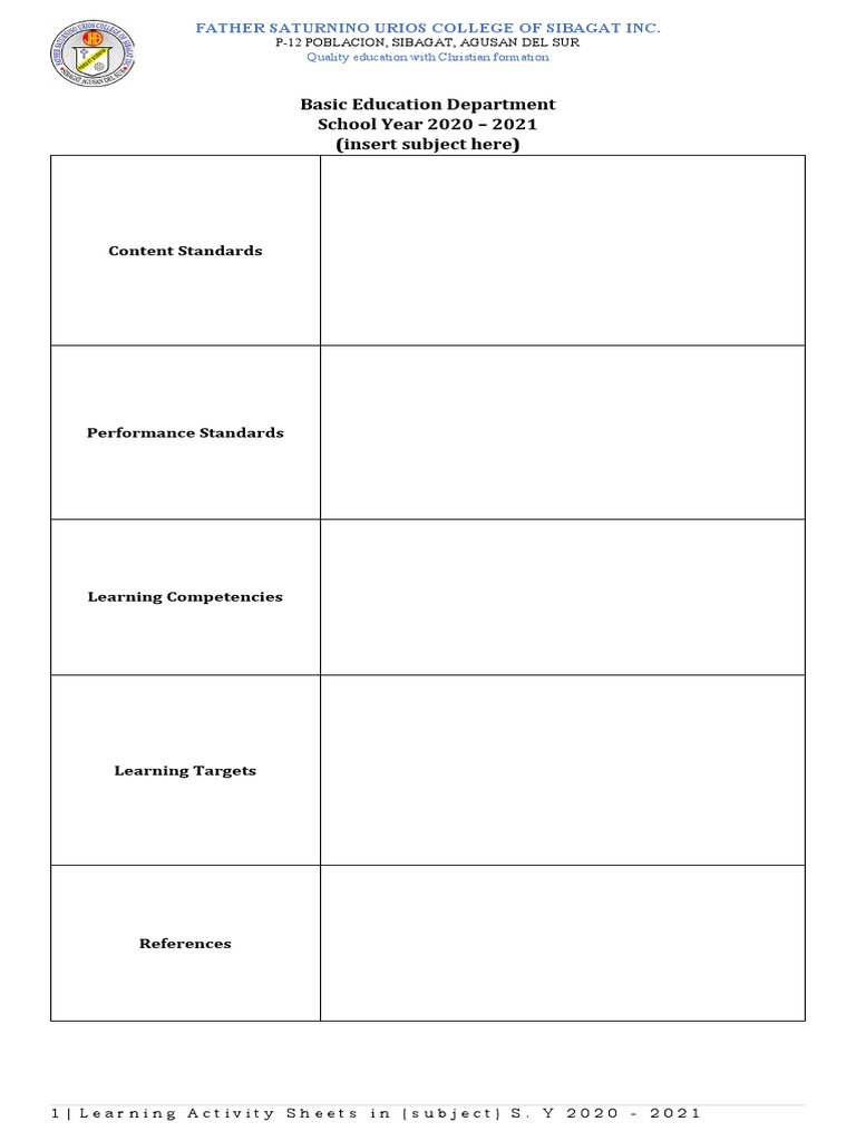 Basic Education Department School Year 2020 - 2021 (Insert Subject Here ...