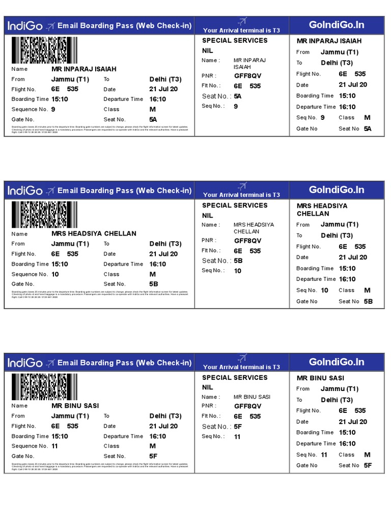 IndiGo Flight Boarding Details | PDF | Aviation | Airlines