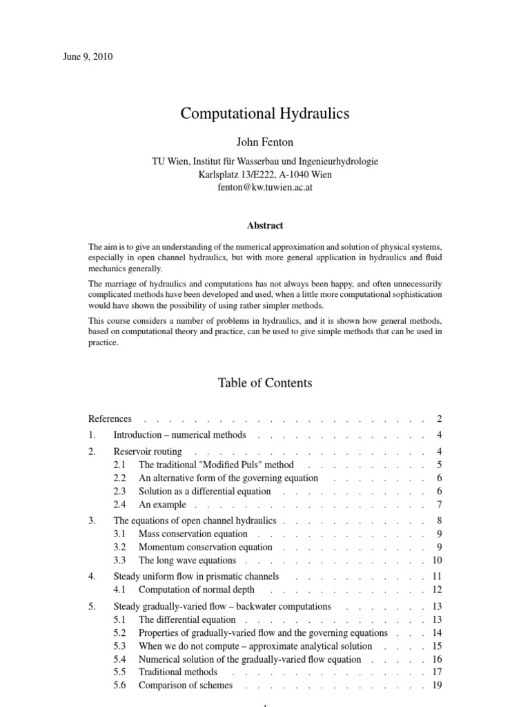 Computational Hydraulics: John Fenton | PDF | Equations | Fluid Dynamics