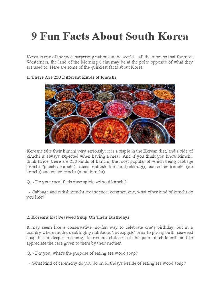 9 Fun Facts About South Korea | PDF | Korean Cuisine | Korea