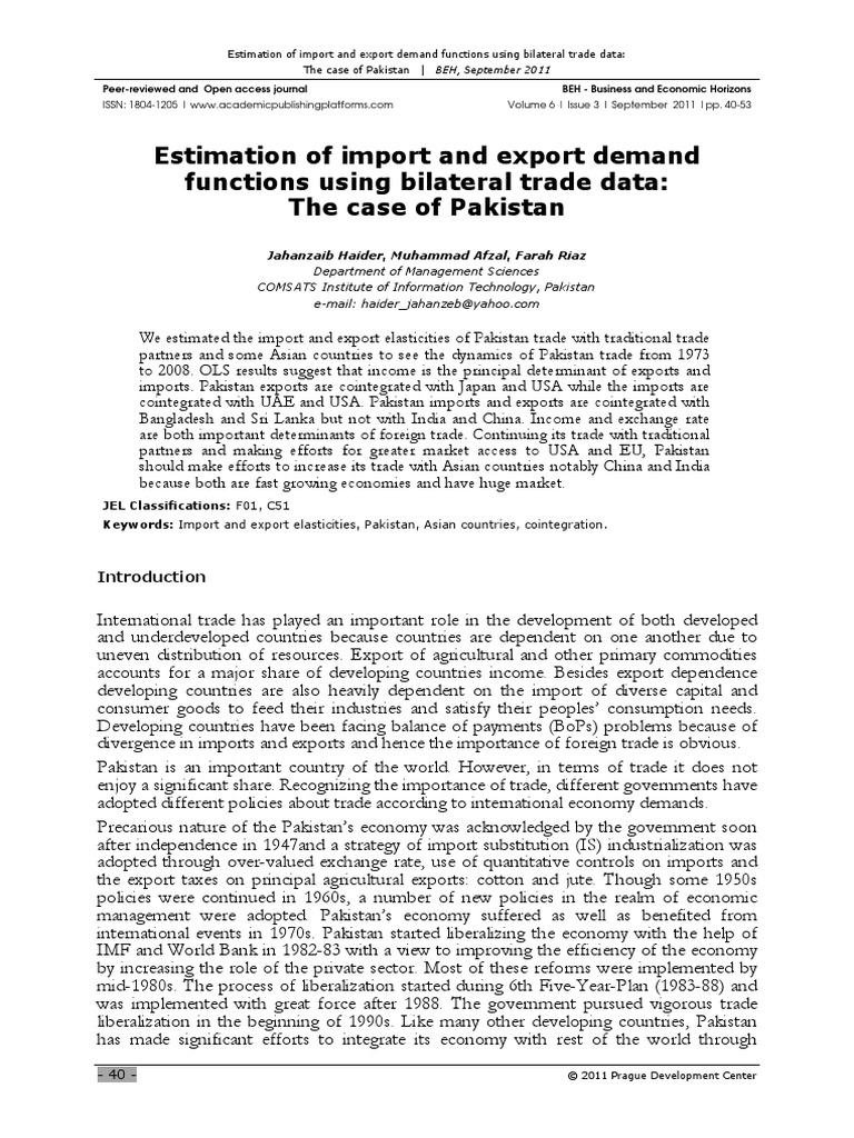 Estimation of Import and Export Demand Functions U | PDF | Demand ...