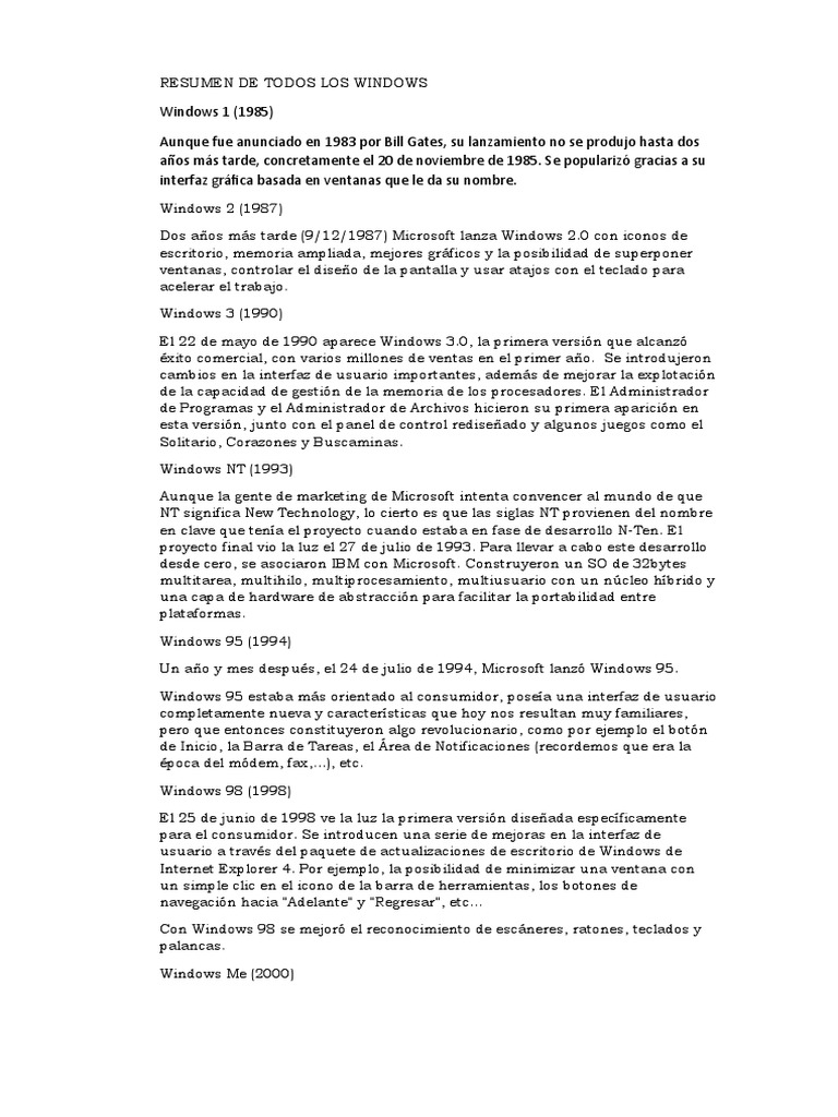 Resumen de Todos Los Windows | PDF | Windows 7 | Microsoft Windows