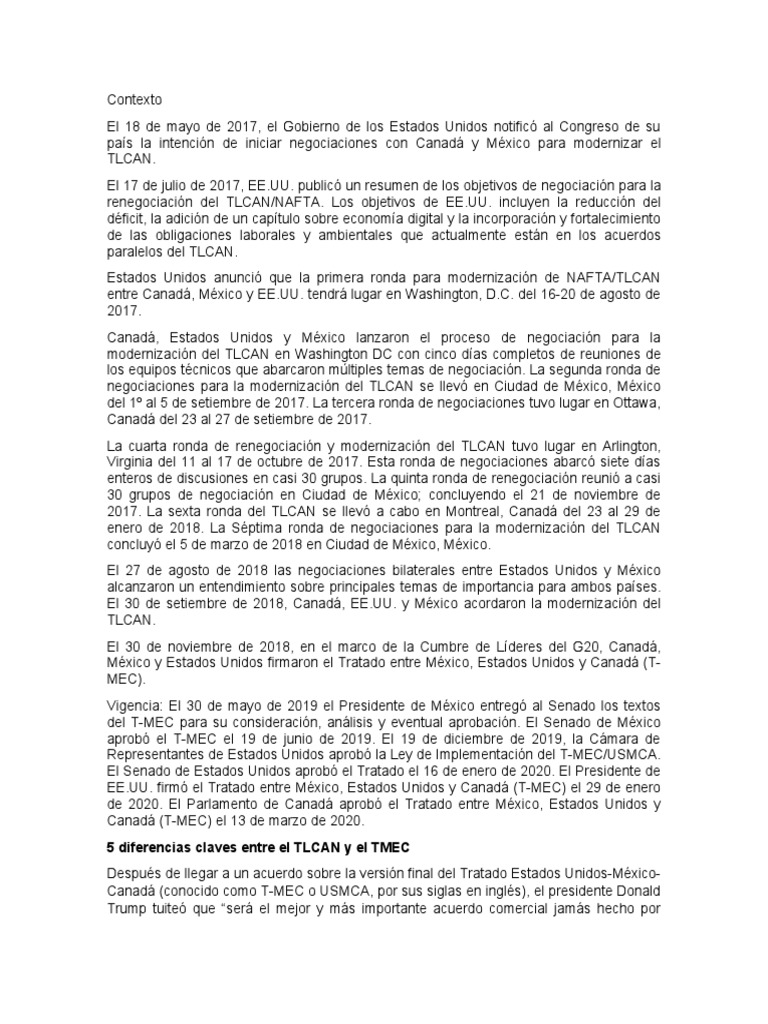 Tmec VS Tlcan | PDF | Tratado de Libre Comercio Norteamericano | Economias