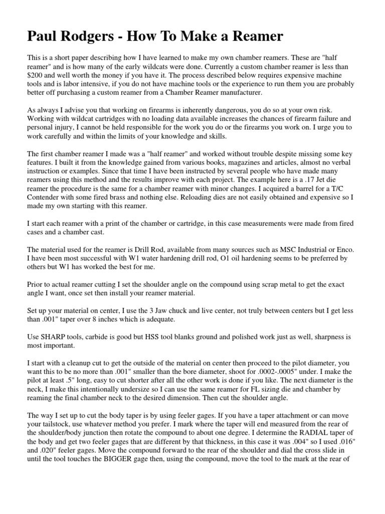 Paul Rodgers - How To Make A Reamer | PDF | Tools | Manufactured Goods