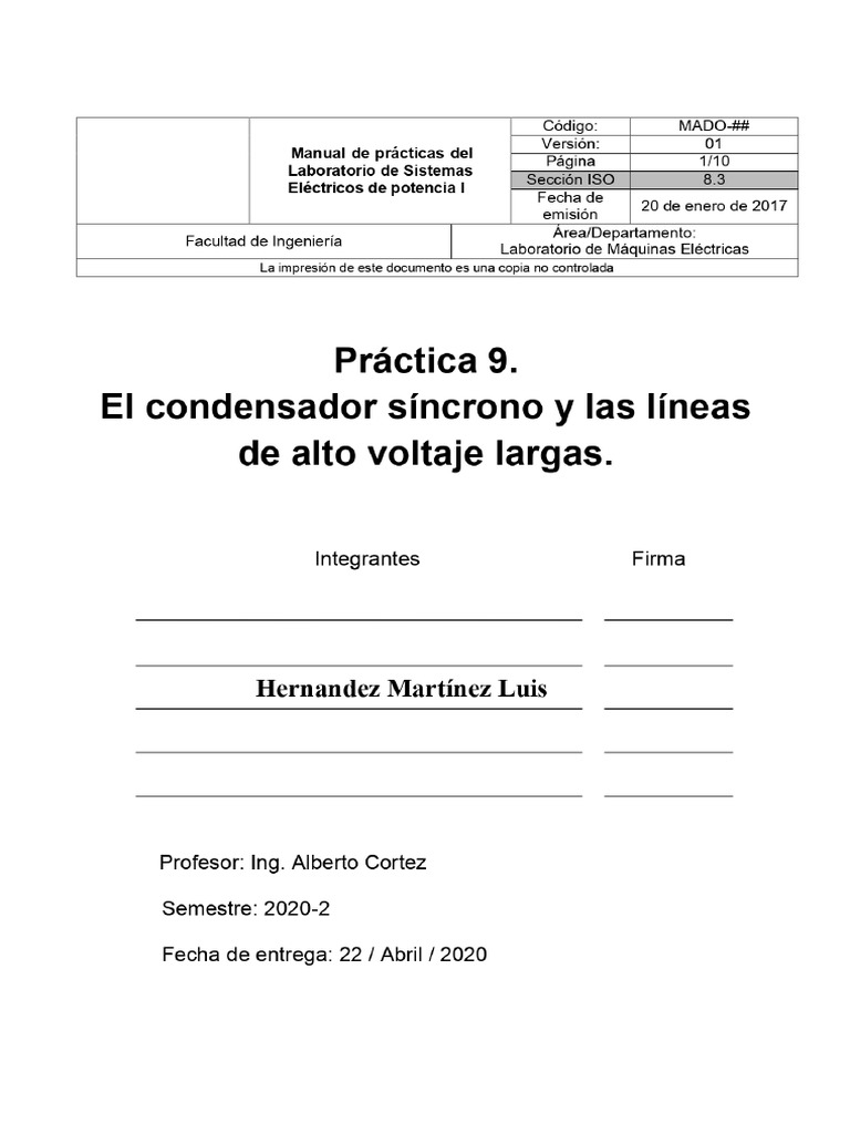 Practica 9 (Sistemas Electricos de Potencia) | PDF