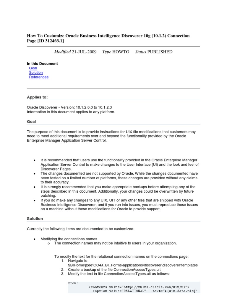 How To Customize Oracle Business Intelligence Discoverer 10g 10 1 2 Connection Page Download