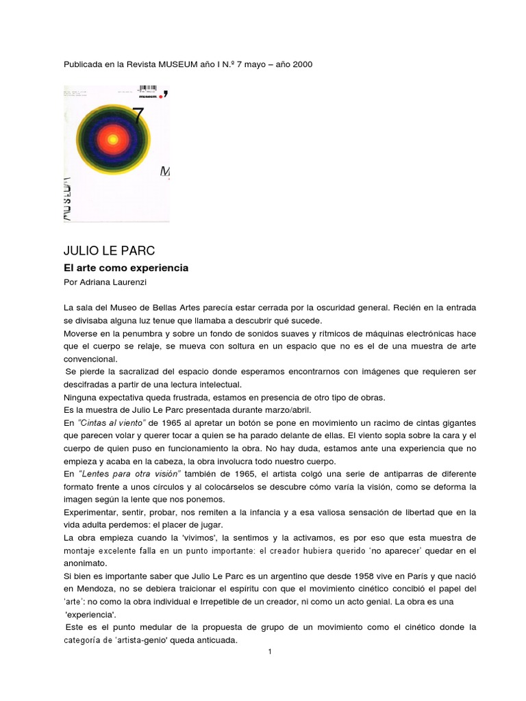 La experiencia del arte cinético según Julio Le Parc | PDF | Percepción | Ligero