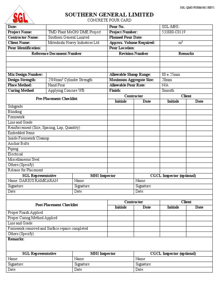 Concrete Pour Card | PDF | Concrete | Architectural Design