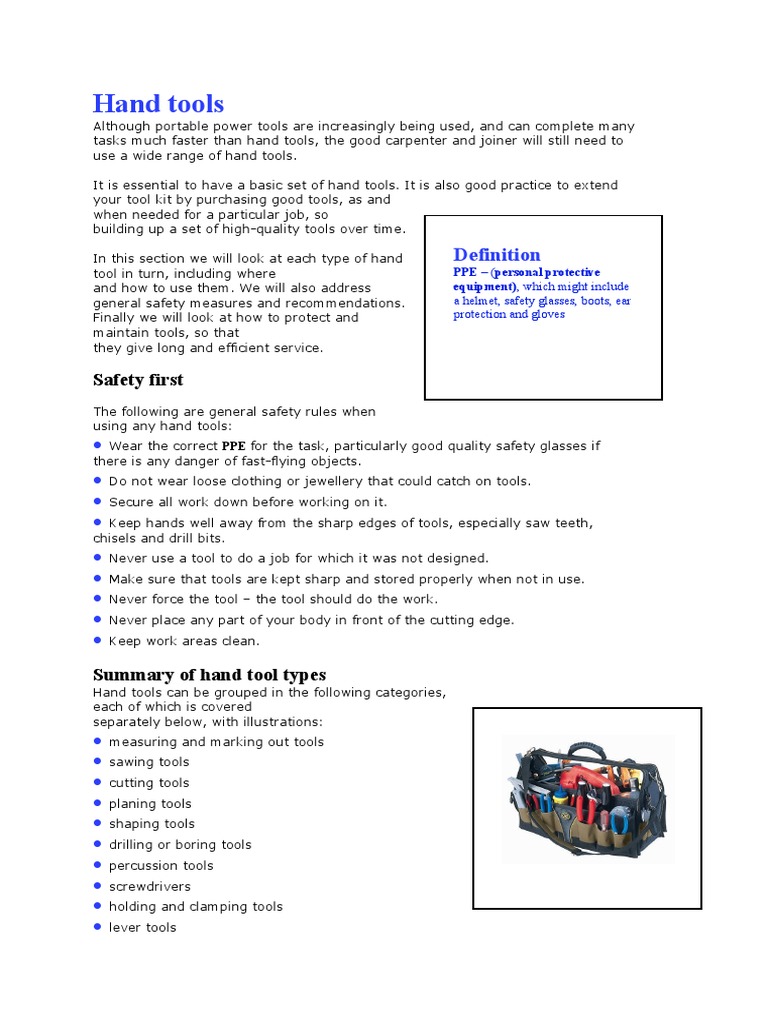 Hand Tools: Safety First | PDF | Blade | Wood