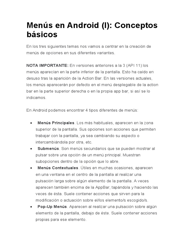 26 Menus y Submenus Basicos | PDF | Xml | Android (sistema operativo)