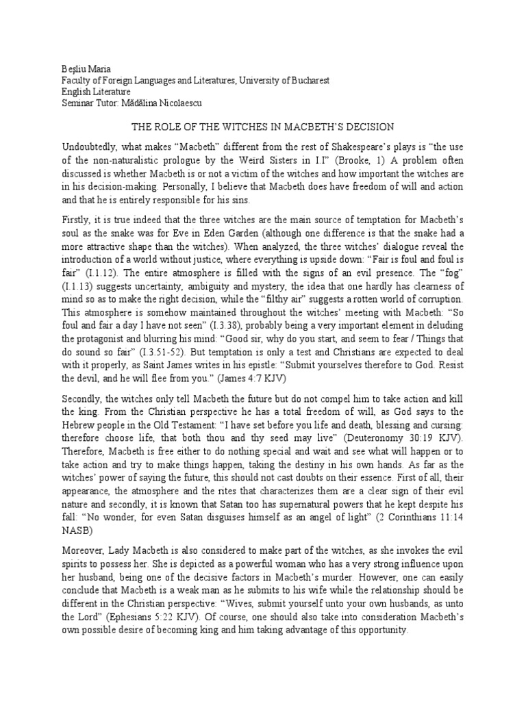 Macbeth's Witches: Temptation & Choice | PDF | Macbeth | Religious ...