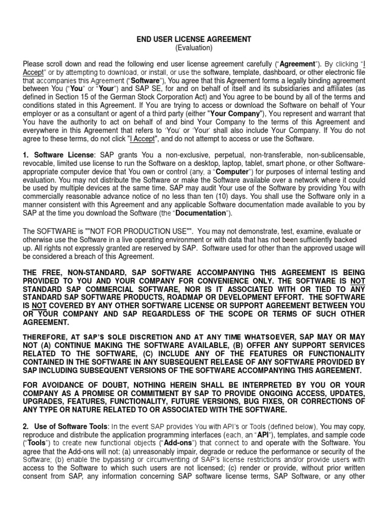 SAP NetWeaver For Java, Support Tool - SCN EULA (Perpetual) PDF | PDF ...