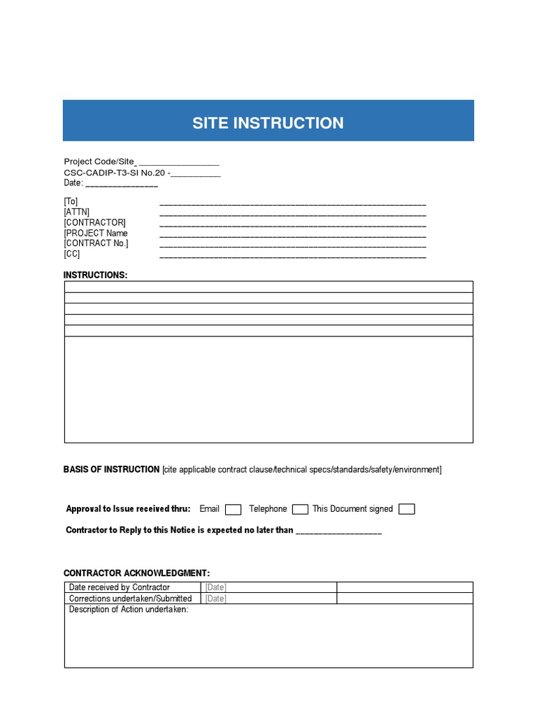 QA Site Instruction Form | PDF