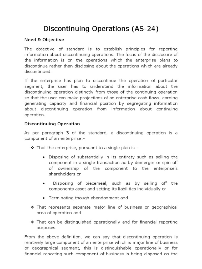 Discontinuing Operations Under AS-24 | PDF | Financial Statement ...