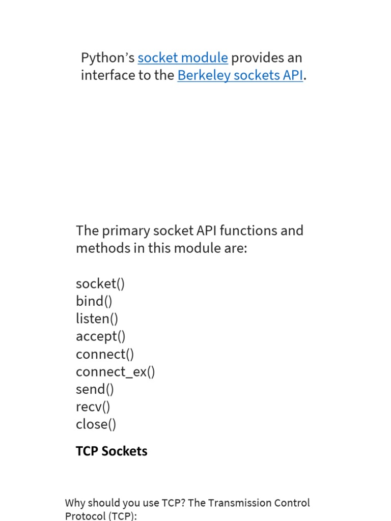 Python's Provides An Interface To The .: Socket Module Berkeley Sockets ...