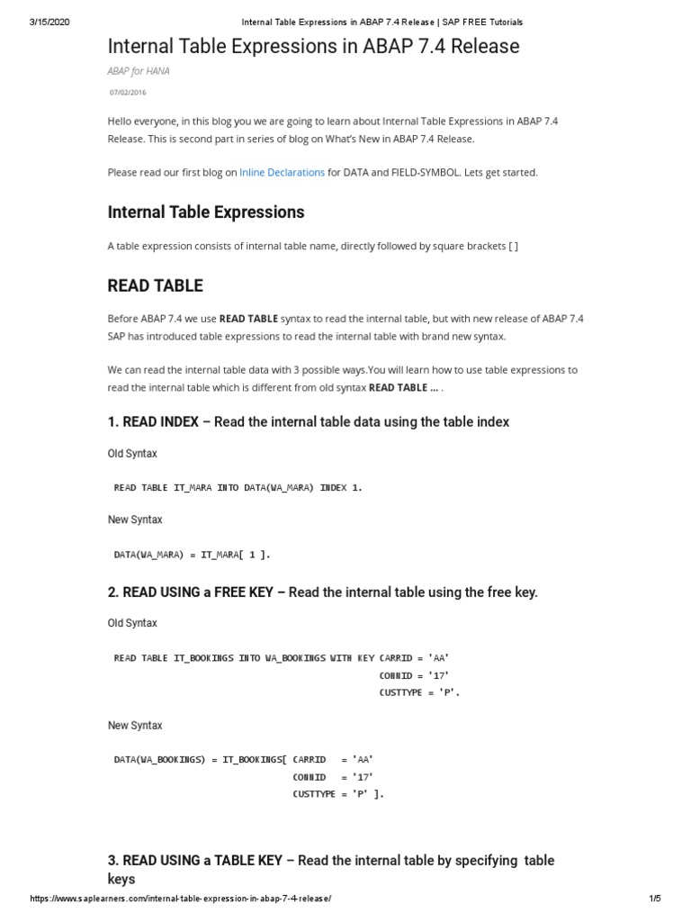 Internal Table Expressions in ABAP 7.4 Release - SAP FREE Tutorials PDF ...