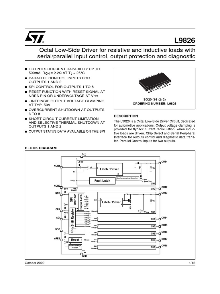 Octal Low-Side Driver For Resistive and Inductive Loads With Serial ...