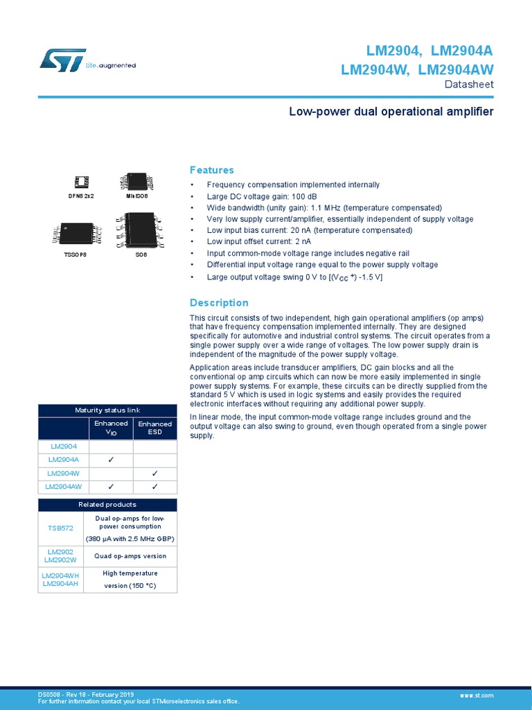 LM2904, LM2904A LM2904W, LM2904AW: Low-Power Dual Operational Amplifier ...