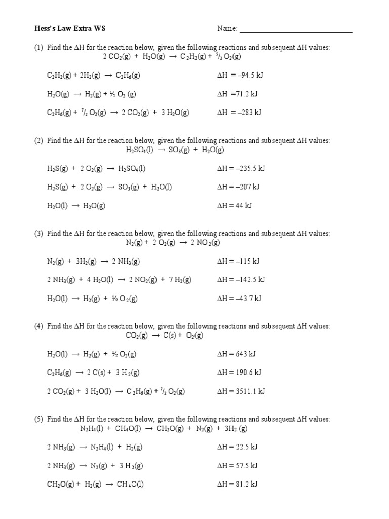 Hess Law Questions PDF | PDF | Chemical Thermodynamics | Chemistry