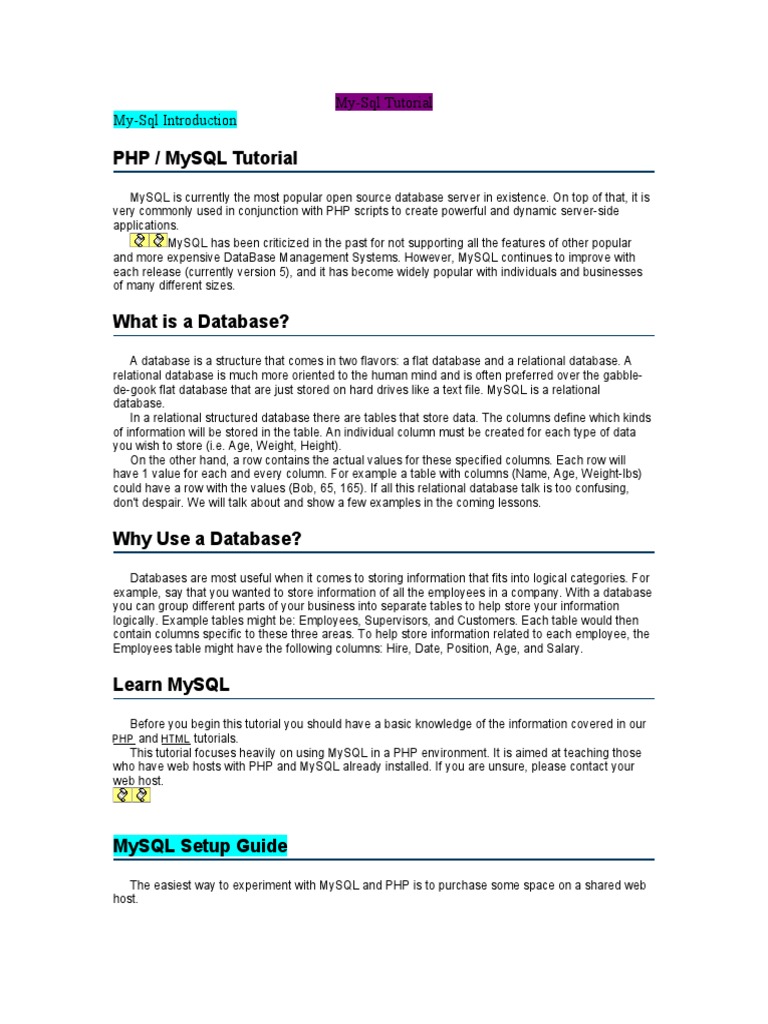 PHP / Mysql Tutorial: My-Sql Tutorial My-Sql Introduction | PDF | Php ...