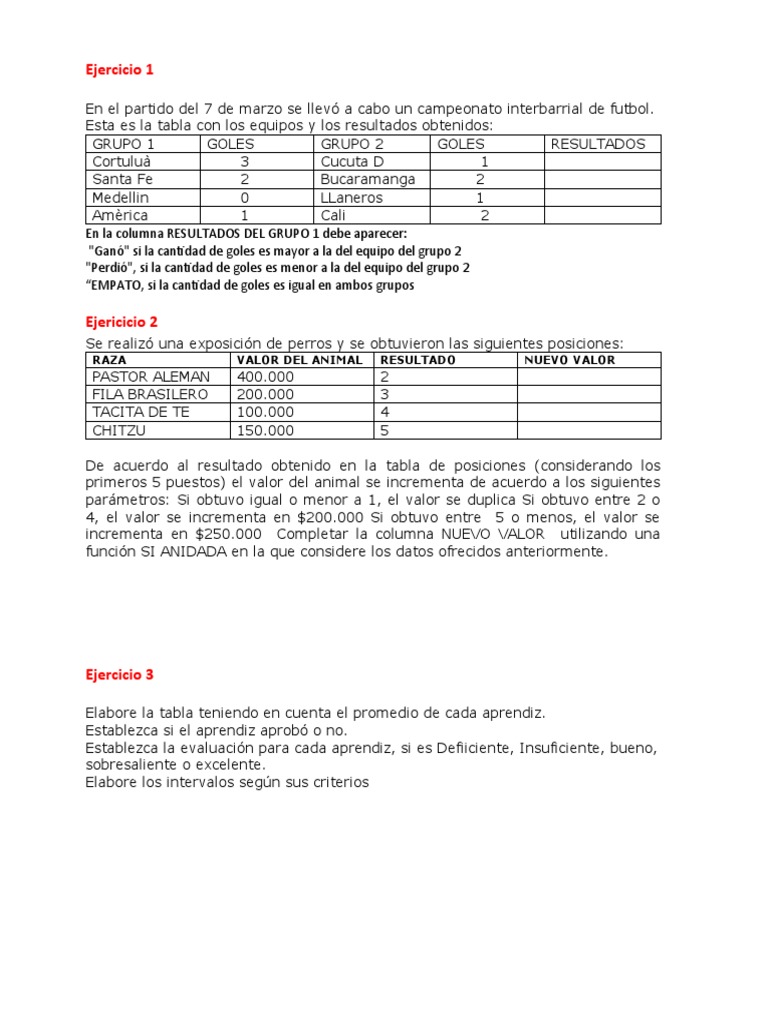 Ejercicio Funcion Si Anidados 4 | PDF