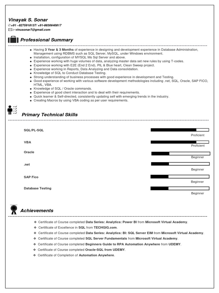 Vinu - Database Developer - Updated | PDF | Visual Basic For Applications | Databases