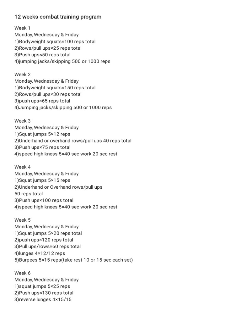 12-Week Combat Training Plan | PDF | Self-Improvement