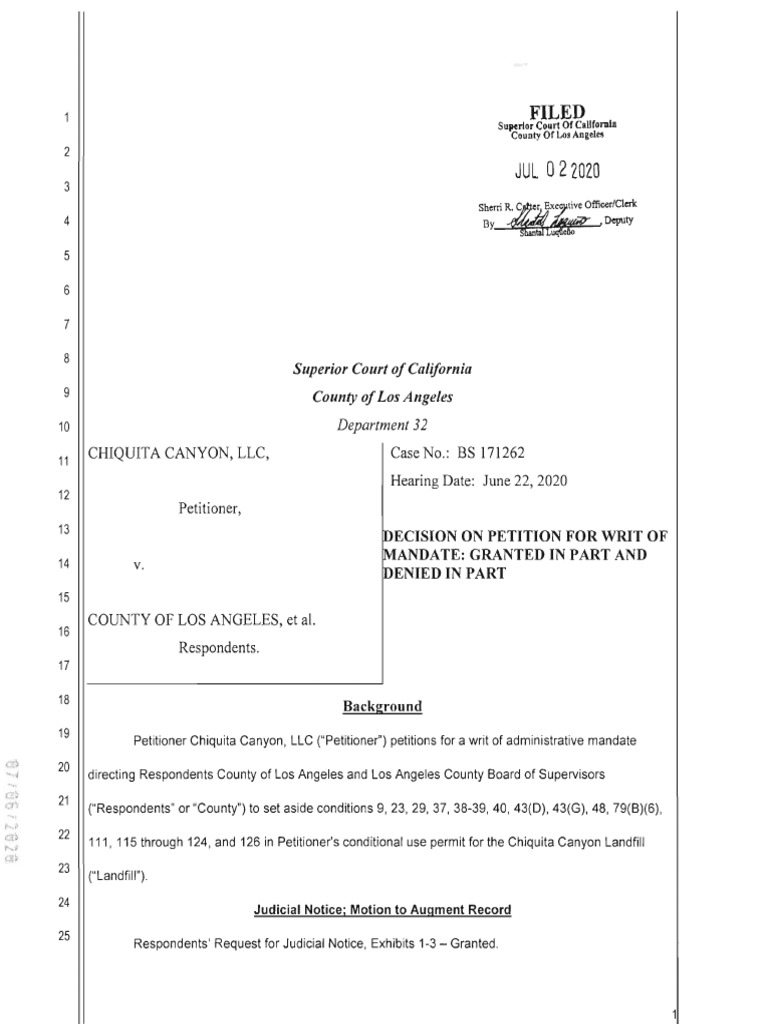 2020-07-02 Chiquita Decision On Petition For Writ of Mandate PDF | PDF ...