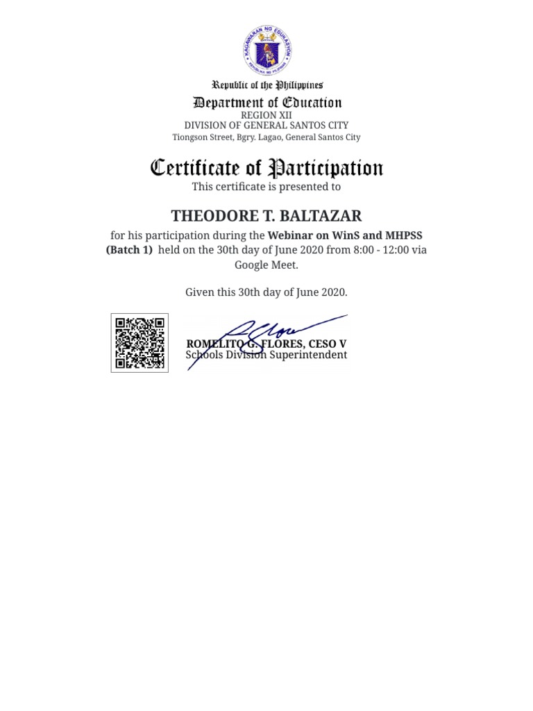 Webinar Participation Certificate | PDF