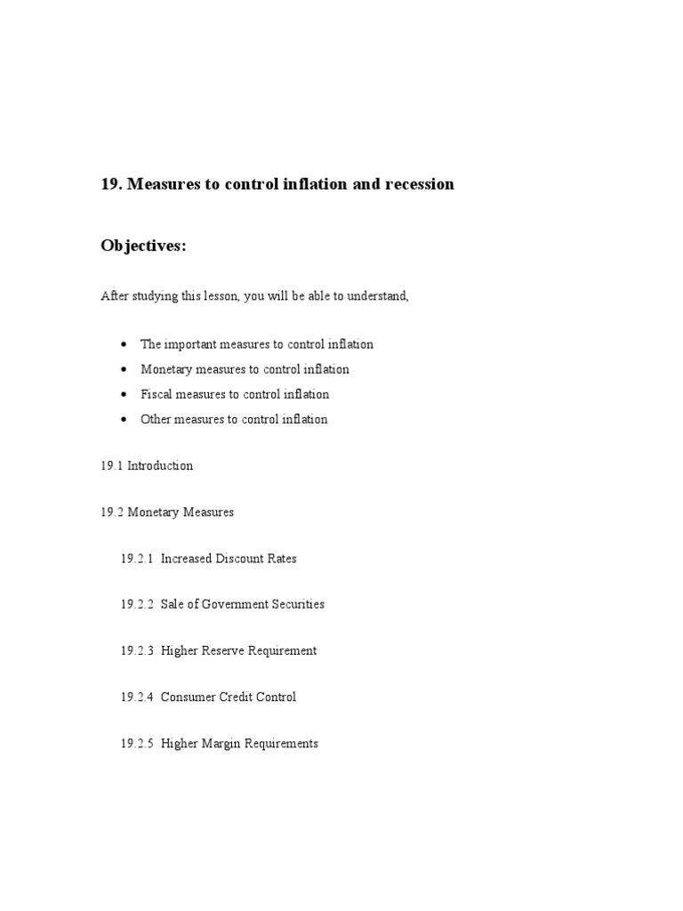 Measures To Control Inflation - Recession | PDF | Inflationism | Fiscal ...