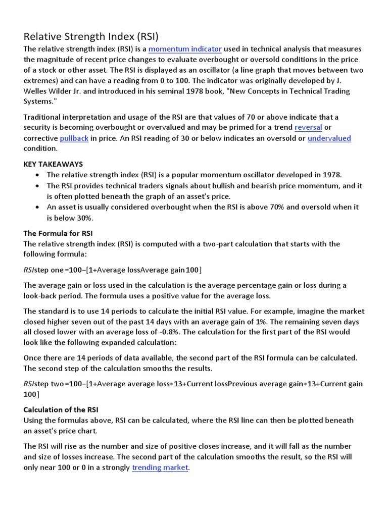 Relative Strength Index (RSI) PDF | PDF | Market Trend | Financial Markets