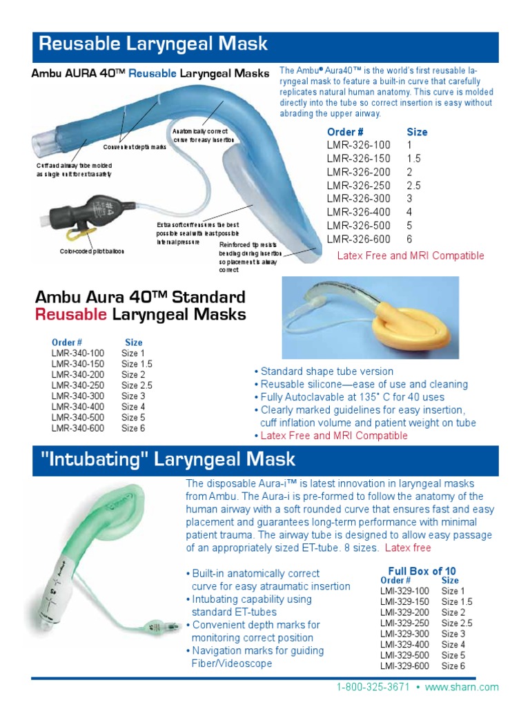 Reusable Laryngeal Mask: Ambu Aura 40™ Standard Laryngeal Masks | PDF ...